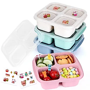 MaMix 4 Pack Snack Containers for Kids，4 Compartment Bento Snack Box，Snack Containers for Adults/Toddlers/, Reusable Lunch Containers Meal Prep Container for School Travel (wheat)