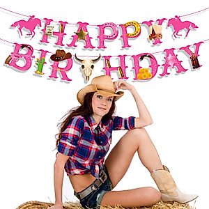 XINDE Cowgirl Themed Party Decorations Cowgirl Happy Birthday Banner, Western Cowboy Party