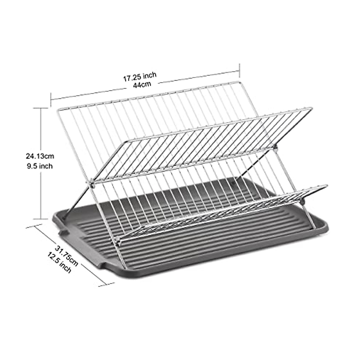 J&V TEXTILES Foldable Dish Drying Rack with Drainboard, Stainless Steel 2 Tier Dish Drainer Rack, Collapsible Dish Drainer, Folding Dish Rack for Kitchen Sink, Countertop, Cutlery, Plates (Gray)