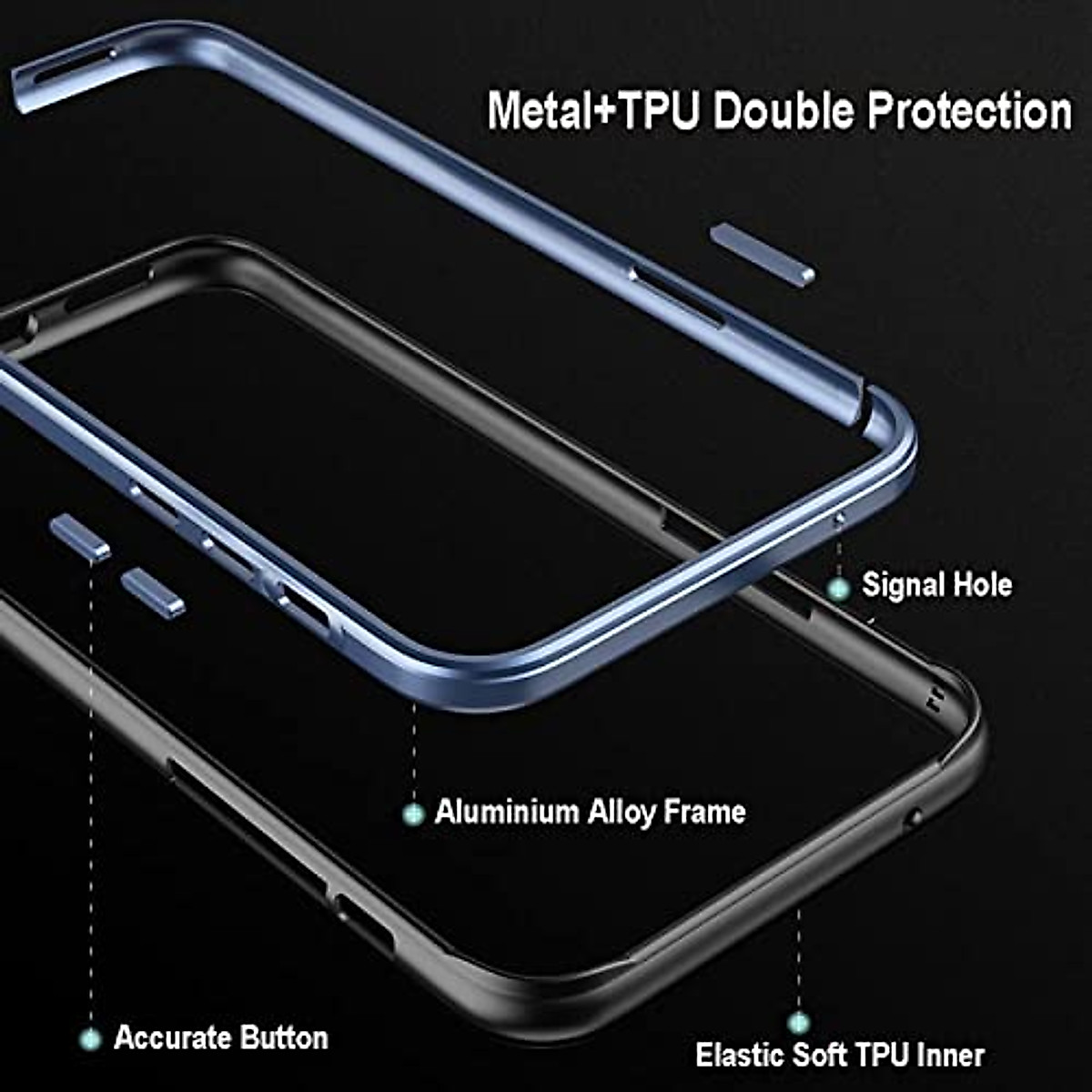 Vitodo for iPhone 14 Pro Bumper Case Metal, Aluminum Alloy+TPU Bumper Frame Slim Fit No Back Design Excellent Heat Dissipation Wireless Charging Compatible 4 Corner Raised Shockproof (Metal-Black)