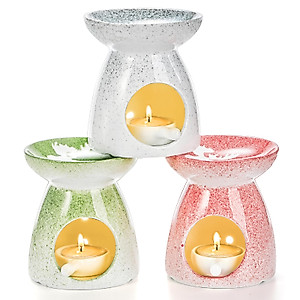Elsjoy Set of 3 Ceramic Tealight Candle Holder, Essential Oil Burner Wax Melt Burner with Spoons, Aromatherapy Tealight Wax Warmer for Bedroom, Gift, Home Decor