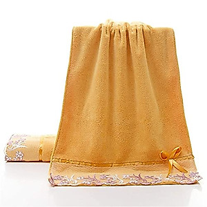 LIONKISS Bathroom Towel, lace Embroidered Bath Towel Set, Super Absorbent Fiber Bathroom Towel, Towel, high-end Gift Box 3 Pieces/Set(Yellow)