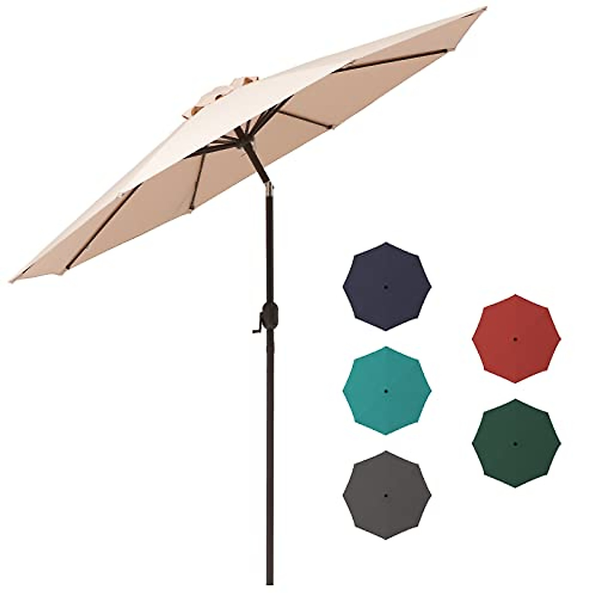 UDPATIO 9FT Patio Umbrella Outdoor Market Table Umbrella with Stand, 2-Year Nofading UV Protection Waterproof Sun Umbrella Fabric for Garden, Lawn & Yard, Beige