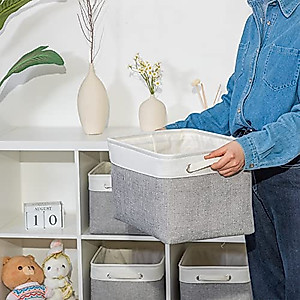 Araierd Storage Baskets for Shelves, Fabric Closet Storage Baskets Flodable Storage Baskets for Organizing Clothes, Toys, Rectangular(15" x 11" x 9.5" -Pack of 4)(White&Grey)