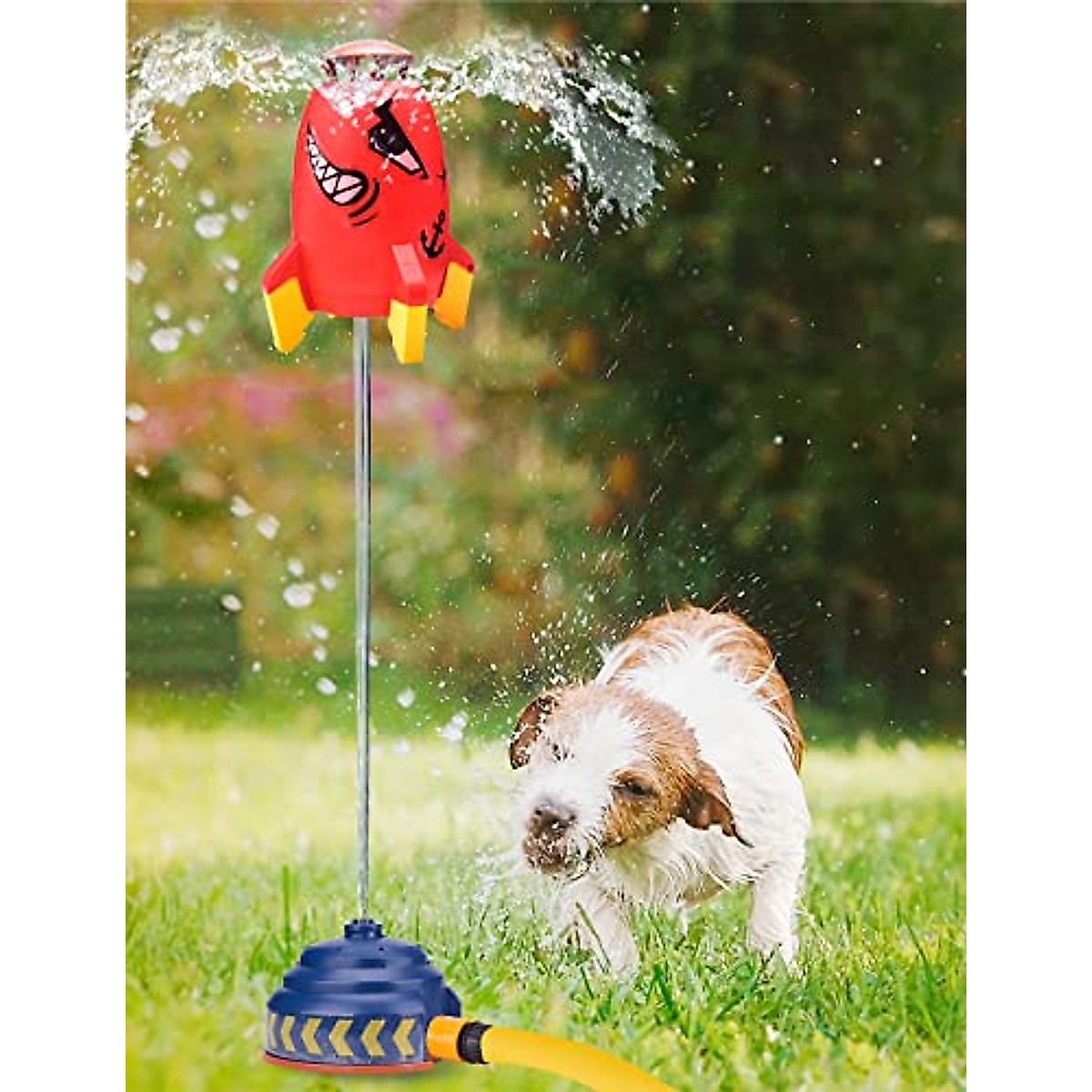 HCFJEH Outdoor Water Sprinkler for Kids and Toddlers - Backyard Red Shake Spinning Water Spray Rocket Toy for Summer Splashing Fun for 3 4 5 6 7 8 Year Old Boys Girls Gift…