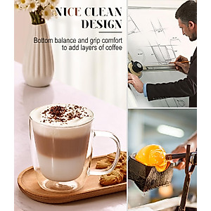 OJA Double Walled Coffee Mugs Set of 4-12.5oz Clear Coffee Cup with Handle for Cappuccino, Tea Bag, Latte Espresso Americano - Insulated, Heat Resistant Beverage Glasses Borosilicate Glass