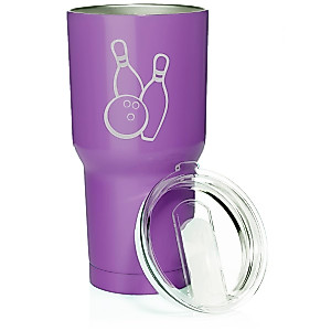 Smooth Body Tumbler Stainless Steel Vacuum Insulated Travel Mug Cup Gift Bowling Ball and Pins (30 oz, Purple)