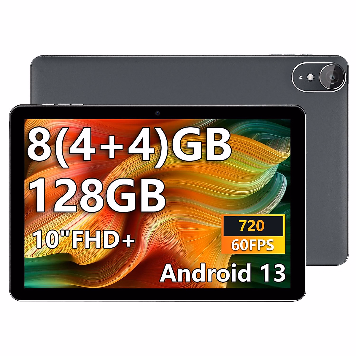 JUNINKE Tablet 10 inch Android 13 Tablets with 8GB(4+4) RAM 128GB ROM, 6000mAh Battery, TF 512GB, HD Touchscreen, WiFi, Bluetooth 5.0, Split Screen Support Tablet PC