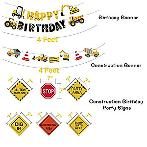 Construction Birthday Party Supplies Dump Truck Party Decorations Kits Set with 2 foil balloons for Kids Birthday Party 52 pack