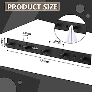 2 Pcs Key Holder for Wall 5 Hooks Perforated 304 Stainless Steel Matte Black Metal Key Hanger for Wall, Entryway, Bathroom, Kitchen, Office