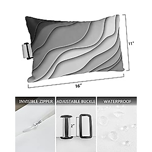 Recliner Head Pillow Ledge Loungers Chair Pillows with Insert Modern Abstract Geometric Black Grey Gradient Lumbar Pillow with Adjustable Strap Outdoor Waterproof Patio Pillows for Beach Pool, 2 PCS