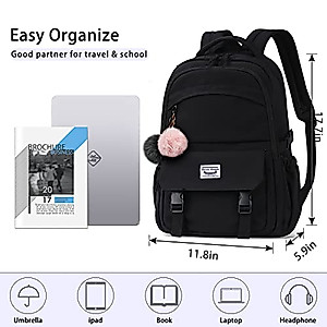 School Backpack Laptop Computer Backpack 15.6 inch Anti-theft Big Daypack Casual Bag Travel Bookbag Aesthetic Cute Backpacks for College Large Backpacks Purse for Boy Girl Teen Women Men Student-Black