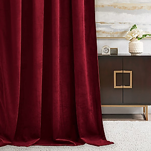 RYB Home Velvet Curtains for Bedroom - Light & Heat Block Back Tabs Window Treatment Energy Efficient Privacy Protection Drapes for Party Backdrop,Film Room, Ruby Red, W52 x L96 inches, 2 Panels