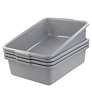 Rinboat 24 Quart Commercial Bus Box, Plastic Bus Tote, Gray, Pack for 4