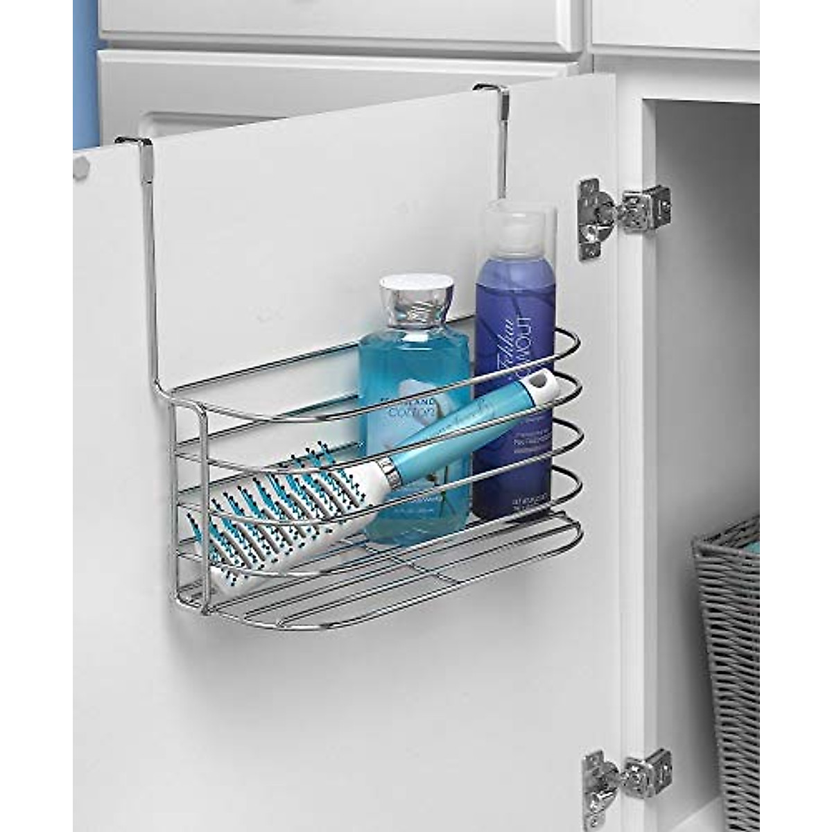 Spectrum Diversified Duo Over-The-Cabinet Towel Bar & Medium Basket, No Installation 2-in-1 Basket & Towel Bar, Under Sink Storage & Organization, Small, Chrome