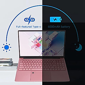 ciciglow Pink 1920x1080 Laptop, Quad Core 2.9GHz HD Gaming Laptop, Fast Bootup and Data Transfer, Long Battery Life, 6000mAh Battery(16+512G)
