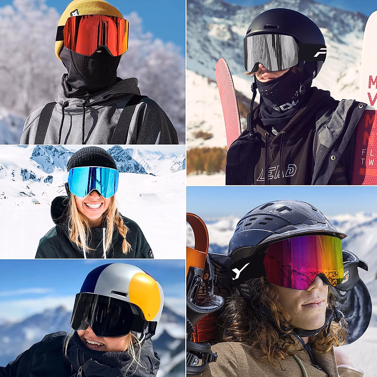 FMY Silver Ski Goggles with Gray Snowboard Goggles for Men Women