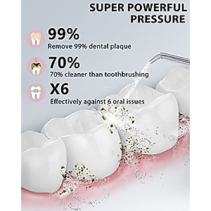 MySmile Powerful Cordless 350ML Water Dental Flosser Portable OLED Display Oral Irrigator with 5 Pressure Modes 8 Replaceable Jet Tips and Storage Bag for Home Travel Use (Rose Gold)