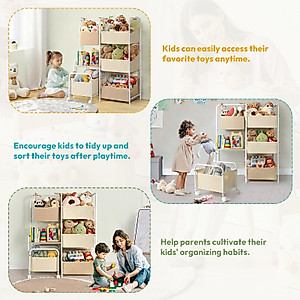 Ekero Toy Storage Organizer, Montessori Toy Shelf for Kids, Toy Organizer with 5 Toy Bins, Toy Chest for Girls and Boys, Toy Storage Basket, Large Toy Box for Living Room Playroom Nursery Kids Room