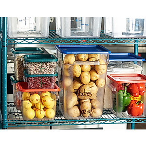 CURTA 4 Pack Food Storage Container with Red Lid - NSF Listed Commercial Grade in 8.0 Qt - Square, Clear, Polycarbonate