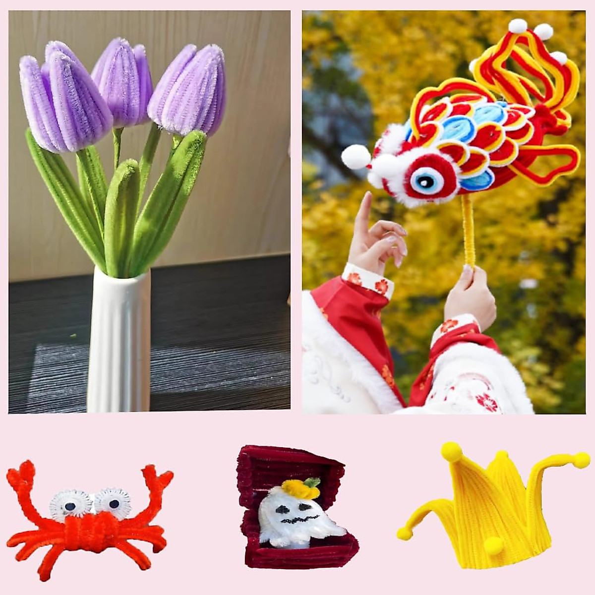 100pcs Black Pipe Cleaners Chenille Stems for DIY Art & Crafts with Googly Eyes 100pcs (12inch x 6mm)