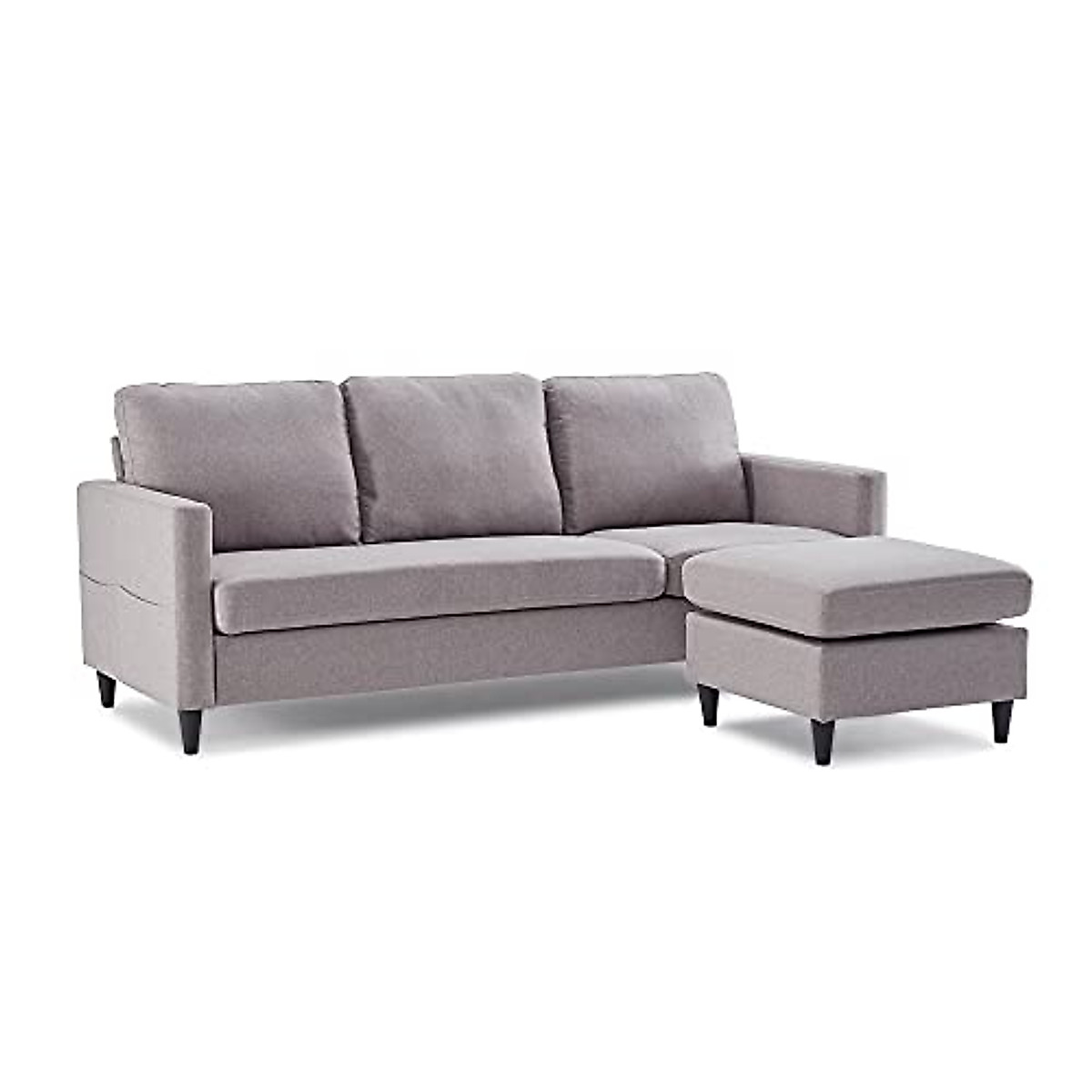 Morhome Rivet Revolve Modern Upholstered Sofa with Reversible Sectional Chaise, Living Room L-Shape 3-Seater Couch, Gray Linen