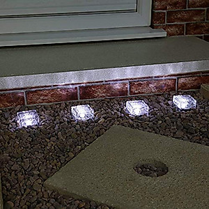 WONFAST 4 Pack Solar Path Ice Cube Lights Outdoor, Waterproof Glass LED Glass Clear Brick in-Groud Buried Festive Light Night Lamp for Garden Courtyard Pathway Patio Pool Pond Decoration(White)