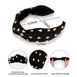 Wecoe 1pc Black Rhinestone Headband Top Knotted Headband For Women Girls Wide Headbands Non Slip Fashion Cloth Sparkly Jeweled Beaded Embellished Headband Homecoming Hair Accessories For Women Girls