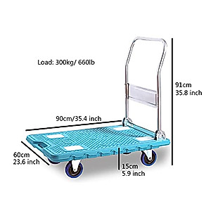 Generic Hand Truck Plastic Flatbed Trolley Metal Foldable Handle and Swivel Wheels fit for Warehouse Platform Hand Truck Factory Load Capacity 660lb Utility Cart (Size : Mute)