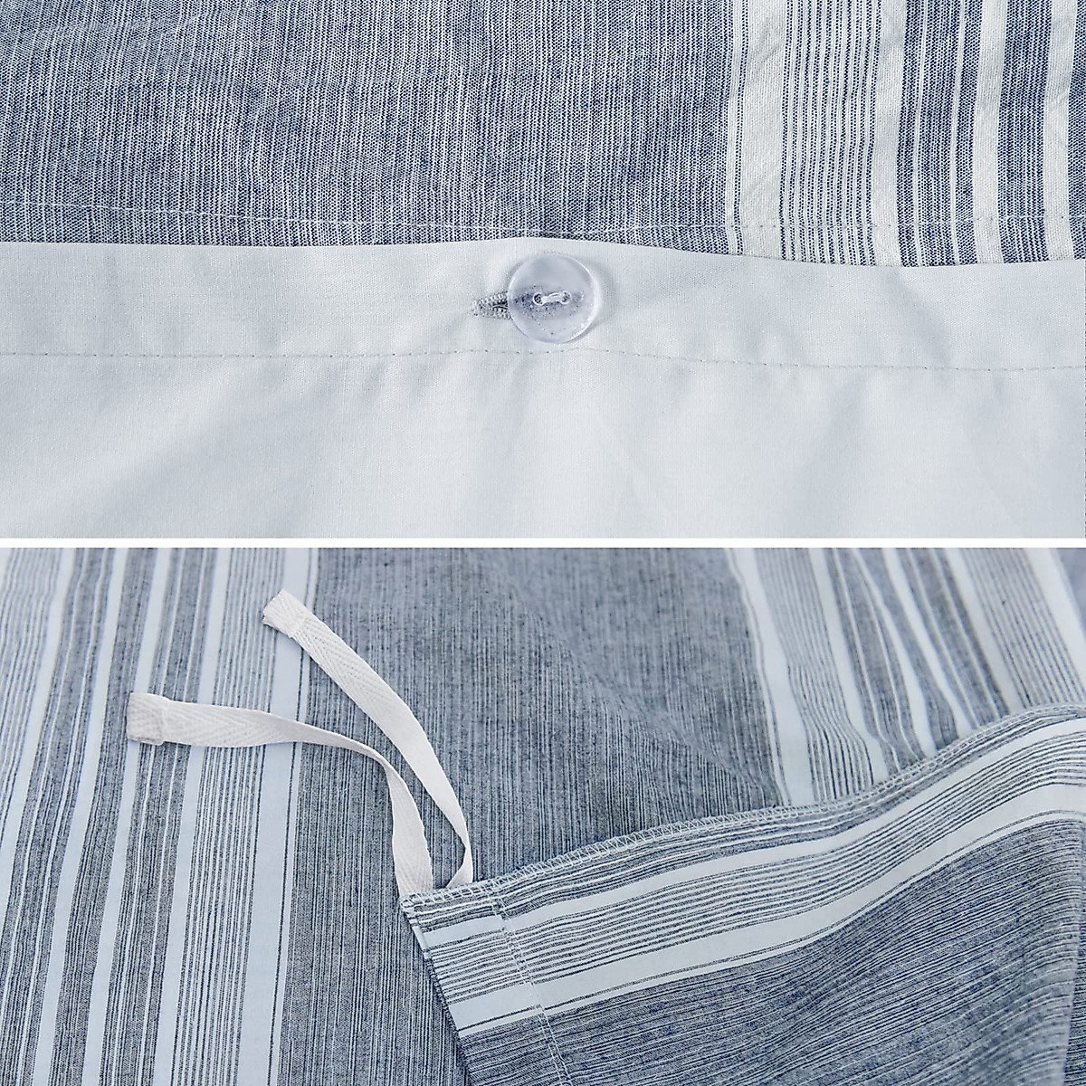 David's Home 100% Washed Cotton Duvet Cover Set King Size, Chambray Stripe Duvet Cover with Pillow Shams, 3pcs Ultra Soft and Breathable Bedding, 104x 90 Inches, Blue Beige