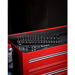 ARES 47004-32-Piece 3/8-inch Drive Metric Socket and 90-Tooth Ratchet Set with Magnetic Organizer - Sizes 6mm to 20mm Deep and Shallow Sockets