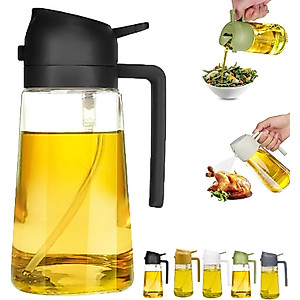 Generic 2024 Upgrade 600ml/20oz 2-in-1 Glass Injector & Dispenser Large Olive Oil Dispenser Bottle for Cooking, Air Fryer, Frying, Grilling (Black, 470ml)