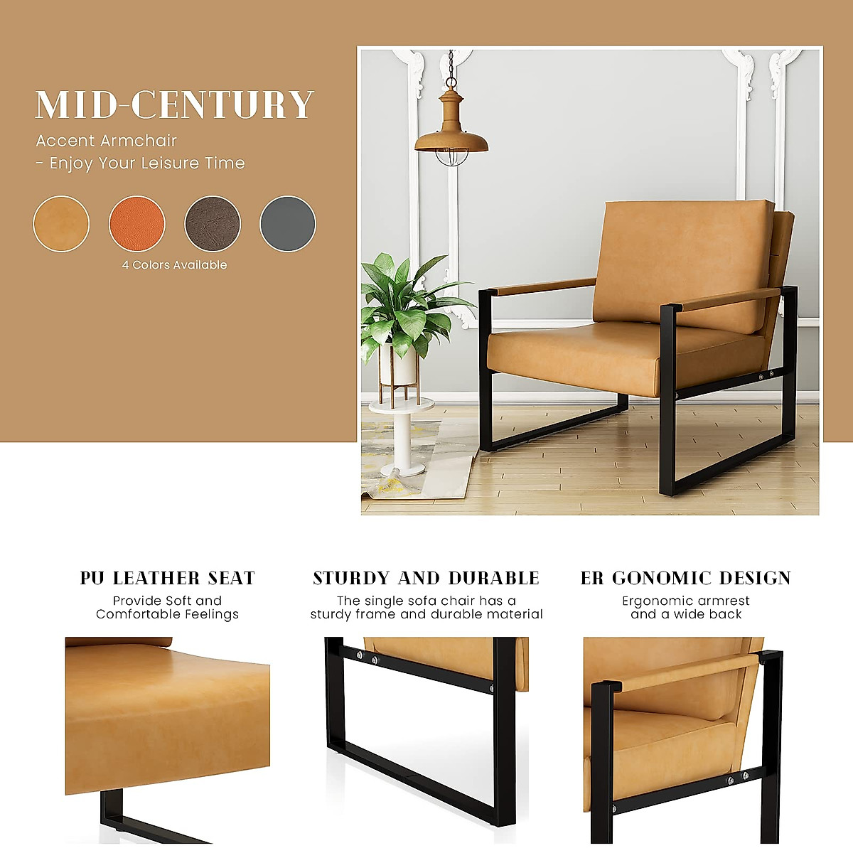 DKLGG Fabric Accent Chairs for Living Room Armchair Single Sofa Chair for Bedroom with Extra-Large Ergonomic Cushion Sturdy Metal Frame Anti-Scratch Foot Mats