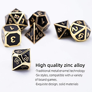 GUOER Black Metal DND Dice Set 7 die Metal Polyhedral Dice Set with Gift Metal Box for Table Games or Role-Playing Games(Black)