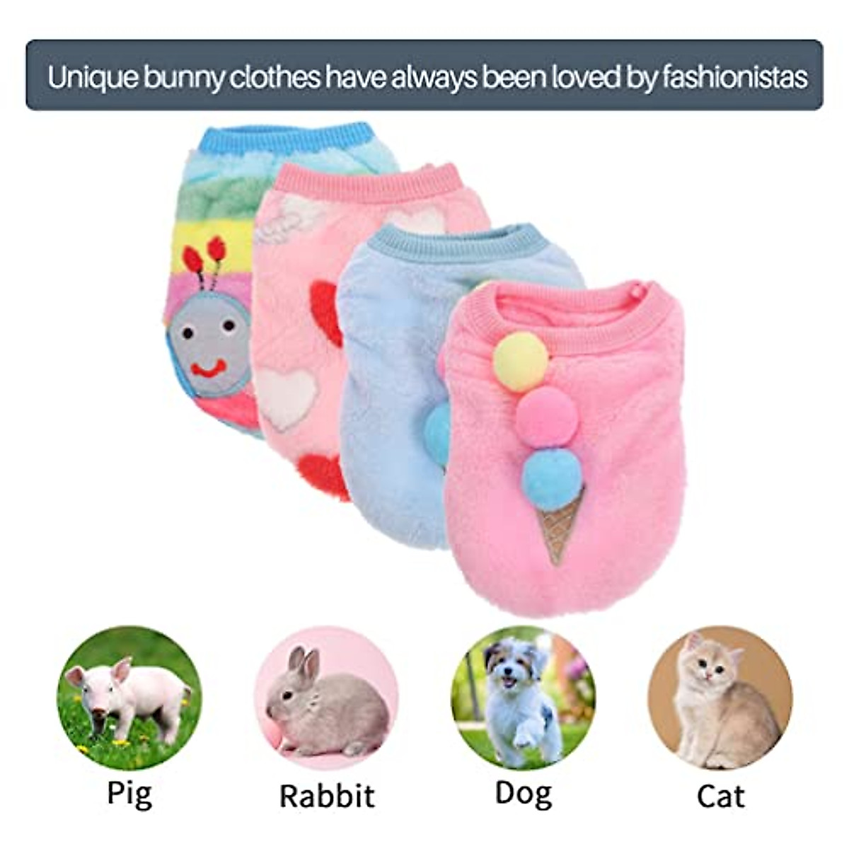 POPETPOP Warm Pet Shirts 4pcs Small Dog Winter Clothes Rabbit Warm Clothes Coral Fleece Animal Vest T-Shirt Warm Bunny Rabbit Apparel for Cat Puppy Kitten Ferret Chihuahua