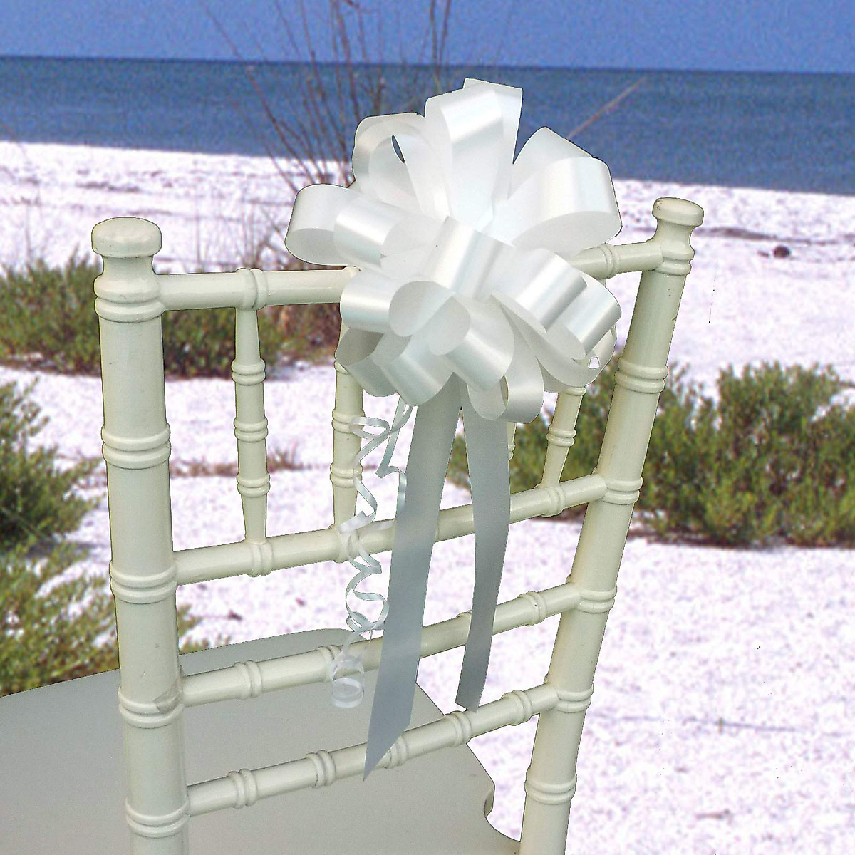 White Pull Bows with Tails - 8" Wide, Set of 6, Veteran's Day, Christmas, Wedding, Gift Bows, Reception, Fundraiser, Birthday, Valentine's Day, Mother's Day, 4th of July