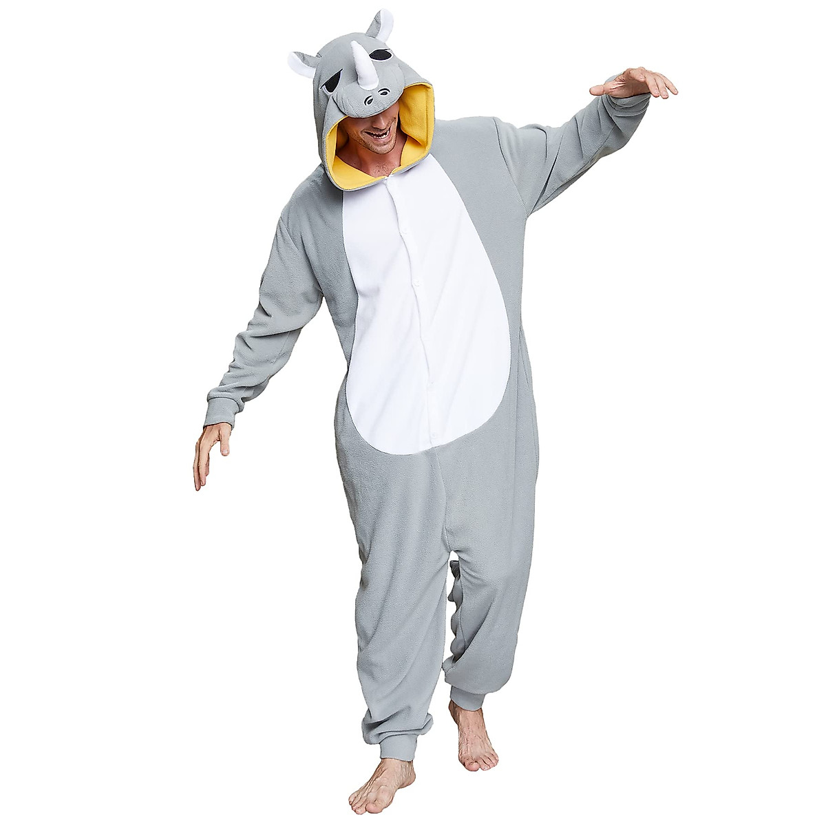 Dodheah Rhinoceros Cosplay Adult Onesie Halloween Costumes Pajamas Animal Jumpsuit Sleepwear Loungewear Grey S