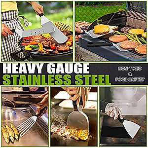 Joyfair 35Pcs Griddle Accessories Kit, Stainless Steel Flattop Grill Tool Set with Melting Domes, Professional Metal Turners for Outdoor BBQ Teppanyaki Camping Cooking, Heavy Duty & Dishwasher Safe