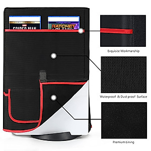 TiMOVO Dust Cover for PS5 Console, Soft Lining Dust Guard for Playstation 5 Console Digital Edition & Regular Edition, Waterproof Protective Sleeve with Game Disc & Controller Storage Pocket, Black