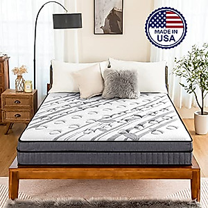 subrtex 10 Inch Hybrid Mattress Queen, Gel Memory Foam and Individual Pocket Innerspring Mattress Bed in a Box, Made in USA, CertiPUR-US, Medium Firm Mattress for Silent Sleep & Pressure Relief Grey