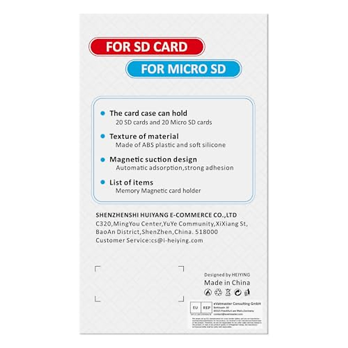 HEIYING Memory Card Case for SD Card and TF Card, Portable SD Card Holder SD SDHC SDXC TF Card Storage with 20 SD Card Slots & 20 Micro SD Card Slots