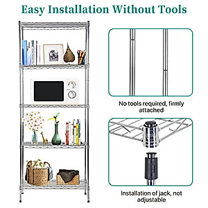 Wire Shelving Unit, NSF 5-Tier Shelf Utility Steel Commercial Grade Storage Shelves 24" L x 14" W x 60" H Heavy Duty Metal Shelves Organizer Rack with Leveling Feet for Kitchen Office Garage, Chrome