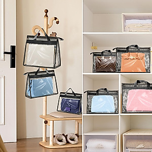 Bgtecho 9 Pieces Storage Organizer for Handbags,3 Sizes Dust Bags for Handbag Storage,Clear Handbag Storage Bag with Zipper and Handles,Dustproof & Moistureproof (Gray)