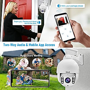 JideTech 5MP PTZ WiFi Camera Outdoor, 5X Optical Zoom IP Dome Camera, Auto Tracking Security Camera, 196ft IR Night Vision, Human/Motion Detection, Two Way Audio, IP66 Waterproof, SD Card Slot