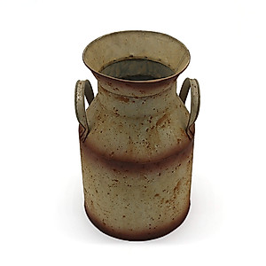 CVHOMEDECO. Farmhouse Galvanized Metal Milk Can, Old Rustic Primitives Jug Vase for Home and Garden Décor. Grey