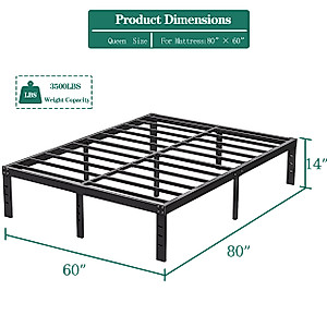 RestVille Queen Size Bed Frame Heavy Duty Steel Slats Platform Metal Bed Frame No Box Spring Needed