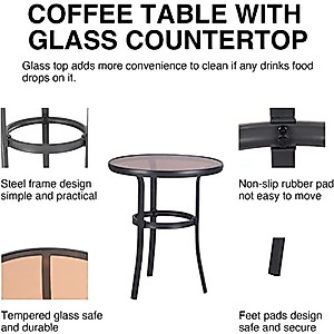 Barton 3PCS Outdoor Patio Bistro Set Chairs & Glass Table Set Porch All-Weather Cushion Furniture, Orange Red