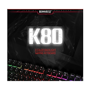 Bosswiz Gaming Keyboard, K80 3 Color Backlight LED, Mechanical, USB, 104 Keys, Korean/English (QWERTY), Ambidextrous, Modern Style, Office Use