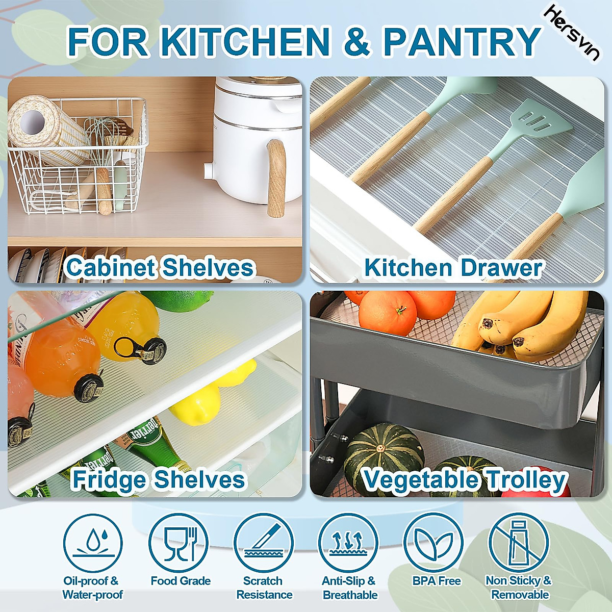 Hersvin Shelf Liners 24 in x 20 ft EVA Drawer Mats, Non-Adhesive Cupboard Pad, Kitchen Cabinet Lining Fridge Cushion (Transparent Stripe, 61x610cm)