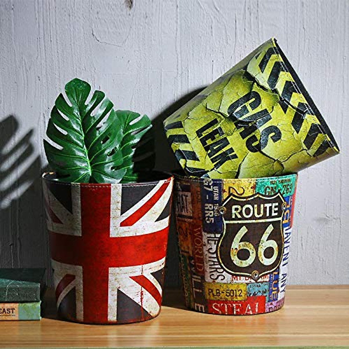 Daliuing Garbage Container Bin The Color of The Retro uncovered Leather Trash can is Shown in The Figure Garbage Waste Basket for Kitchens, Home Offices, Kids Rooms